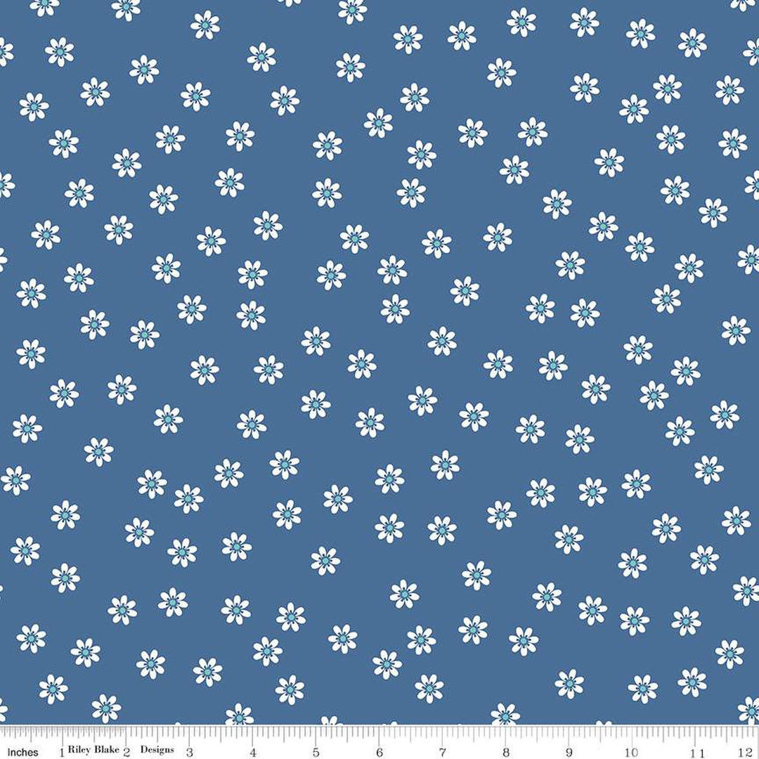 Bee Vintage Lula Denim Blue Daisy Floral Fabric - C13085 - Lori Holt ...