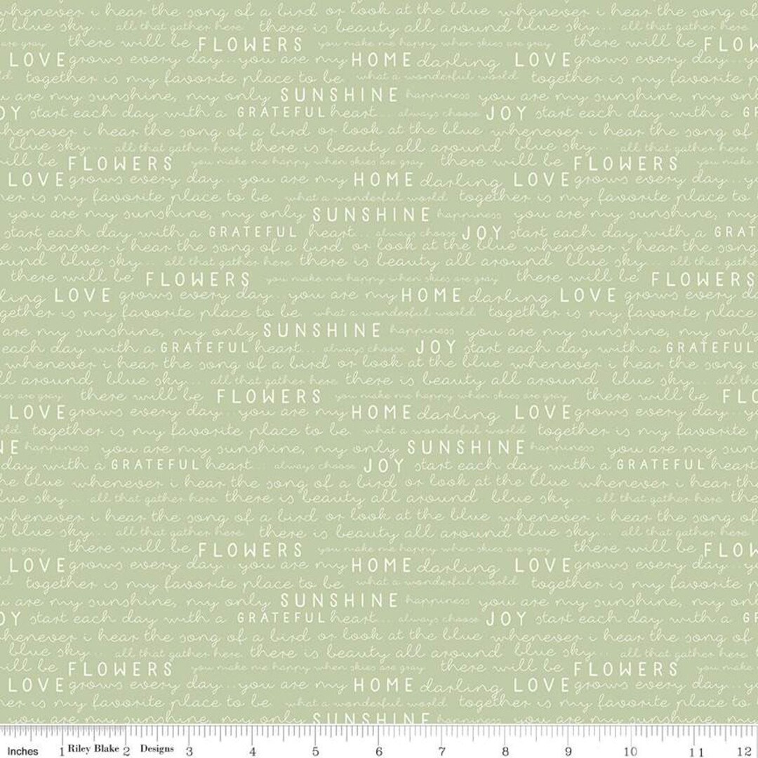 Gingham Gardens Text C10354 Green Riley Blake Designs Cream Words ...