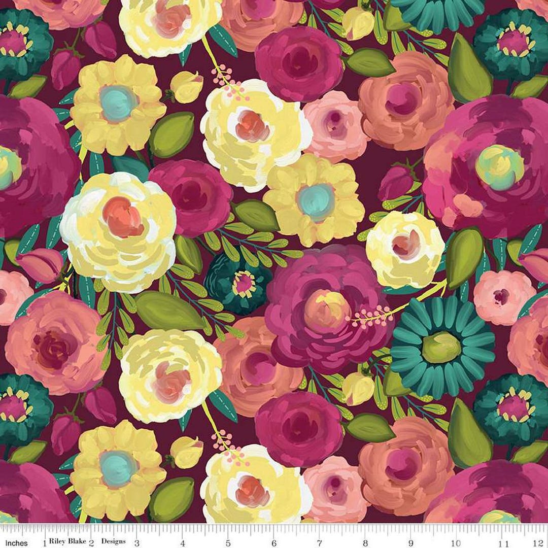 Fragrant Fields Main C15220 Maroon - Riley Blake Designs - Floral Flowers - Quilting Cotton ...