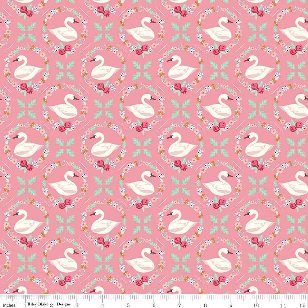 Fat Quarter End of Bolt CLEARANCE Swan Serenade Odette SC13261 Peony SPARKLE Riley Blake Floral ...