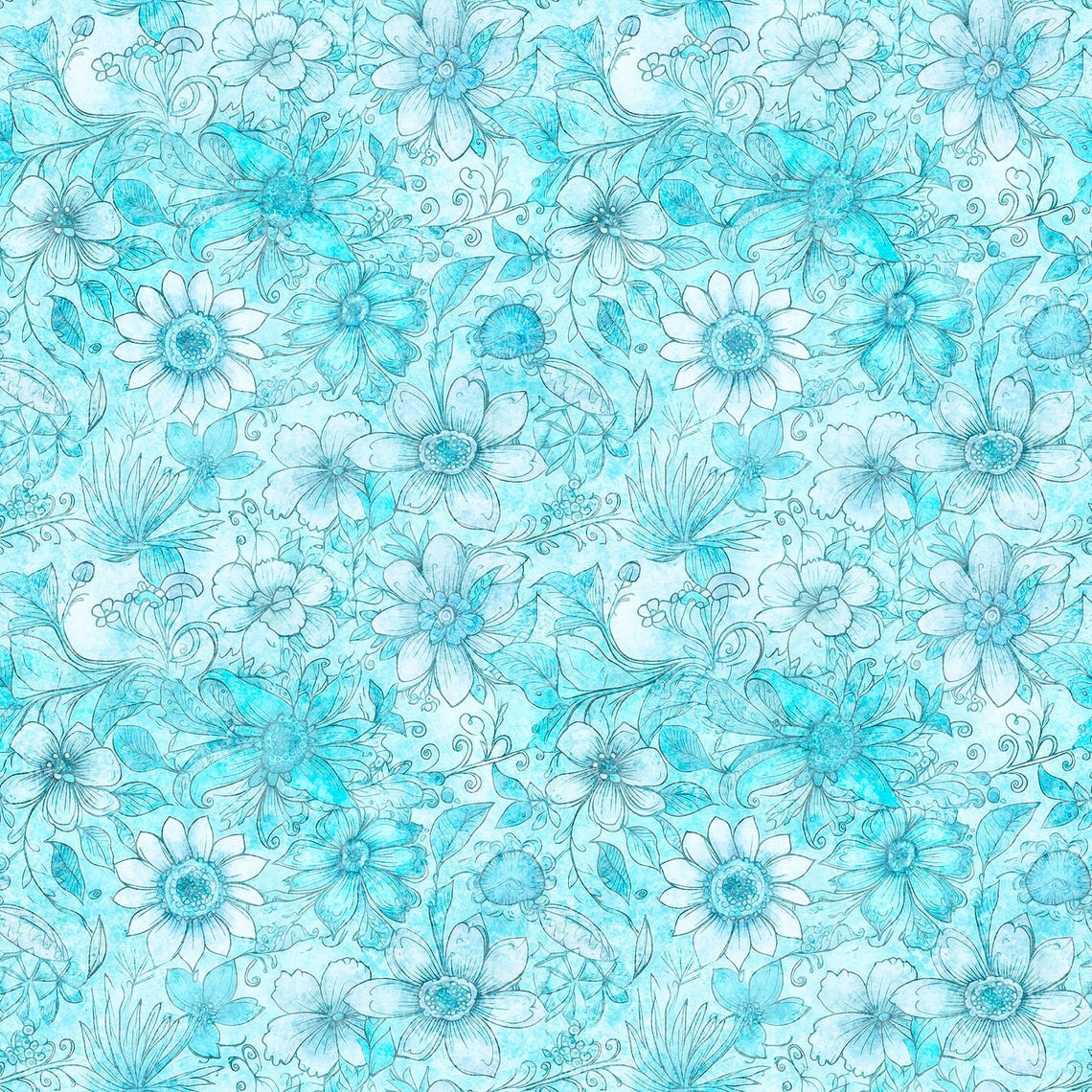3 Yard Cut - SALE Enchanted Flower Tonal WIDE Back 30763 Aqua Q - QT ...