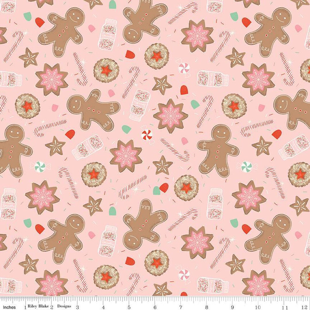 FLANNEL Gingerbread Cookies F13910 Pink Riley Blake Designs Christmas ...