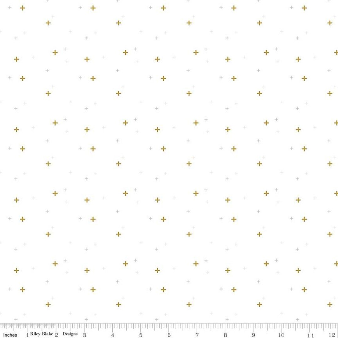 Sparkler SC650 White SPARKLE - Riley Blake Designs - Plus Signs Gold ...
