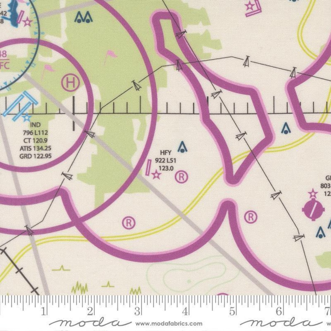 High Flight Map 45060 Cloud - Moda Fabrics - Visual Flight Routes Chart ...
