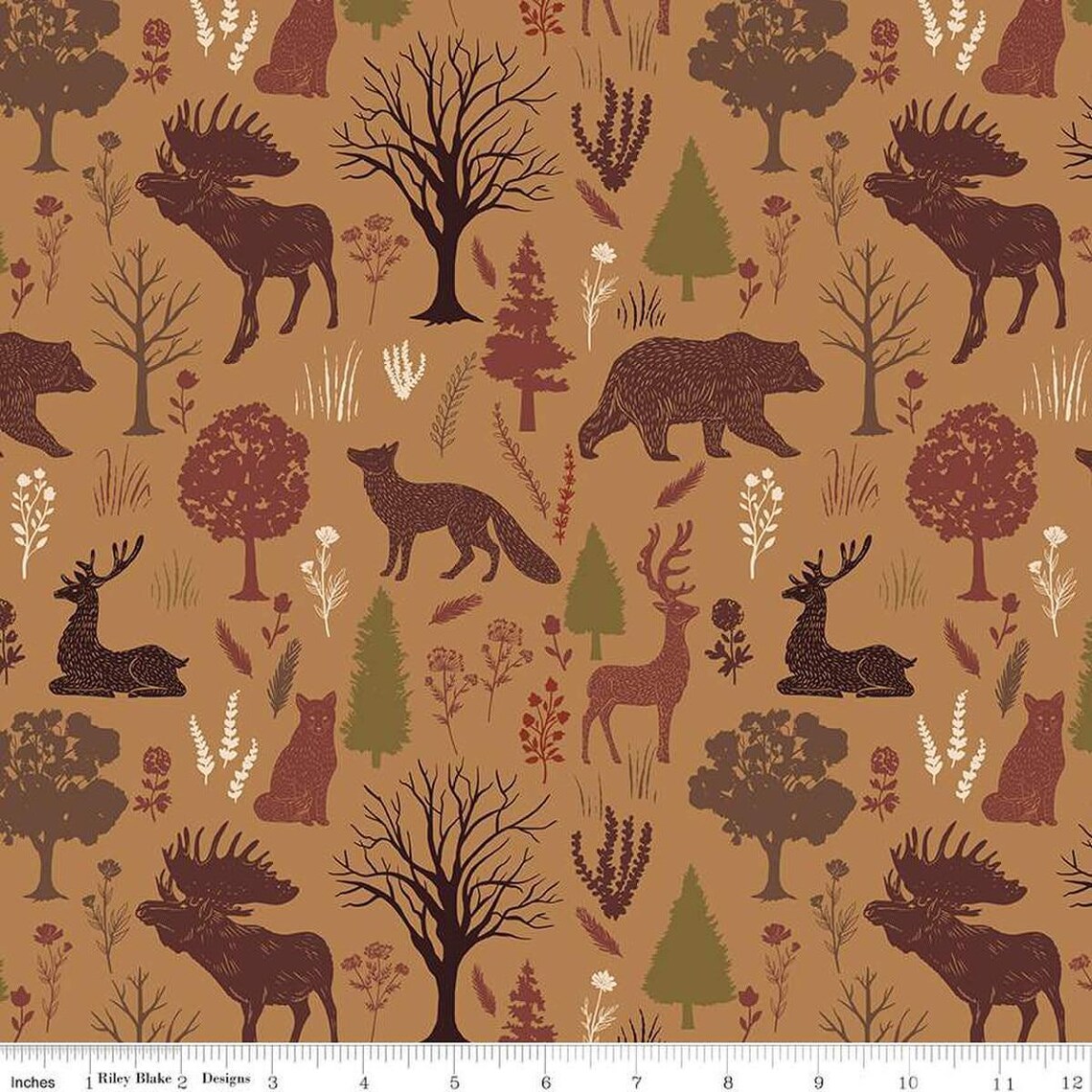 FLANNEL Into the Woods Animals F16792 Tan - Riley Blake Designs ...