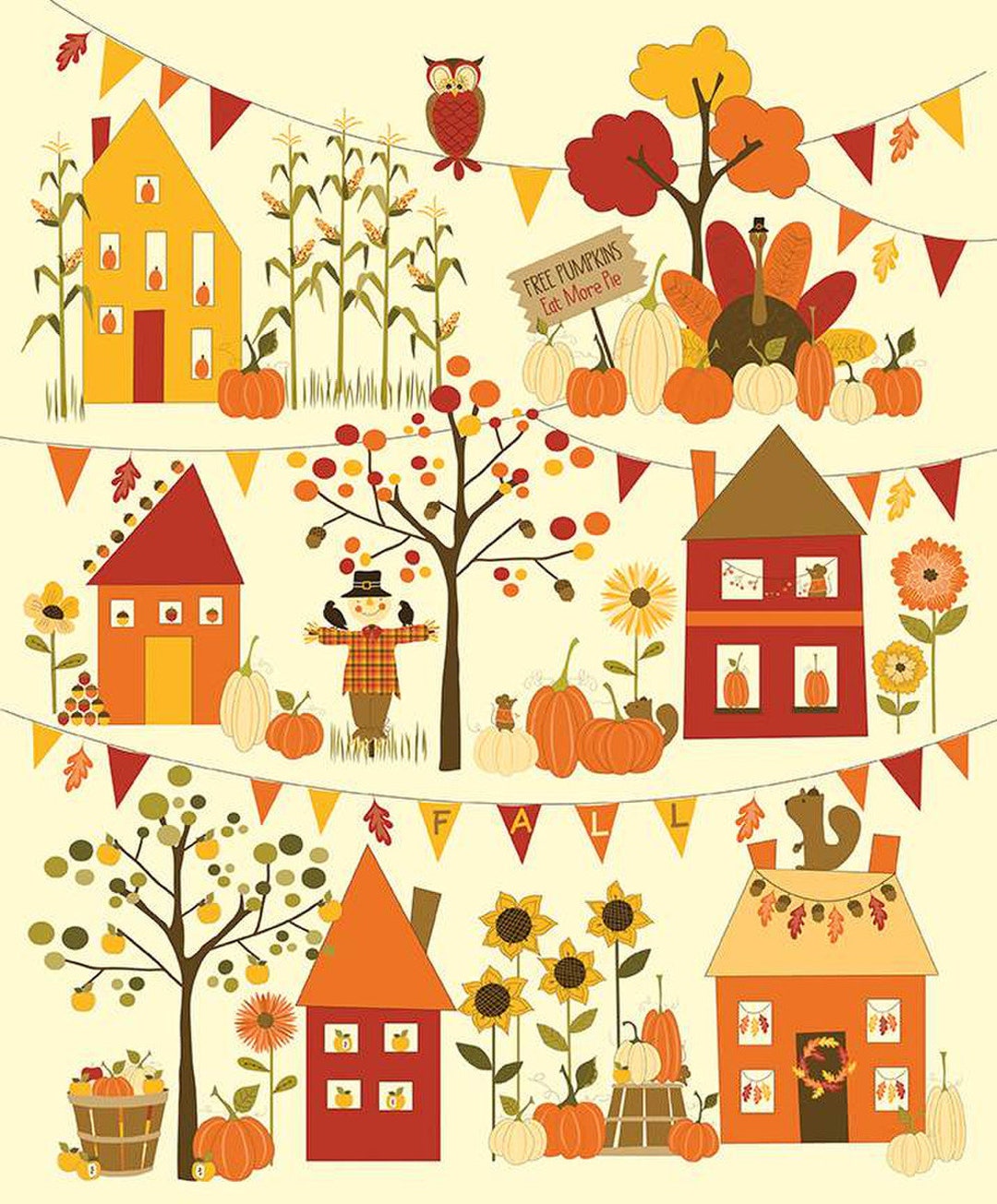 SALE Fall's in Town Panel P13519 by Riley Blake Designs - Thanksgiving ...