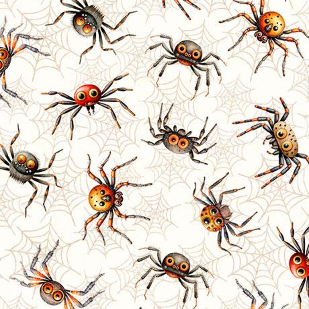Jeepers Creepers Spiders 31015 Cream E - QT Fabrics - Insects Spider ...
