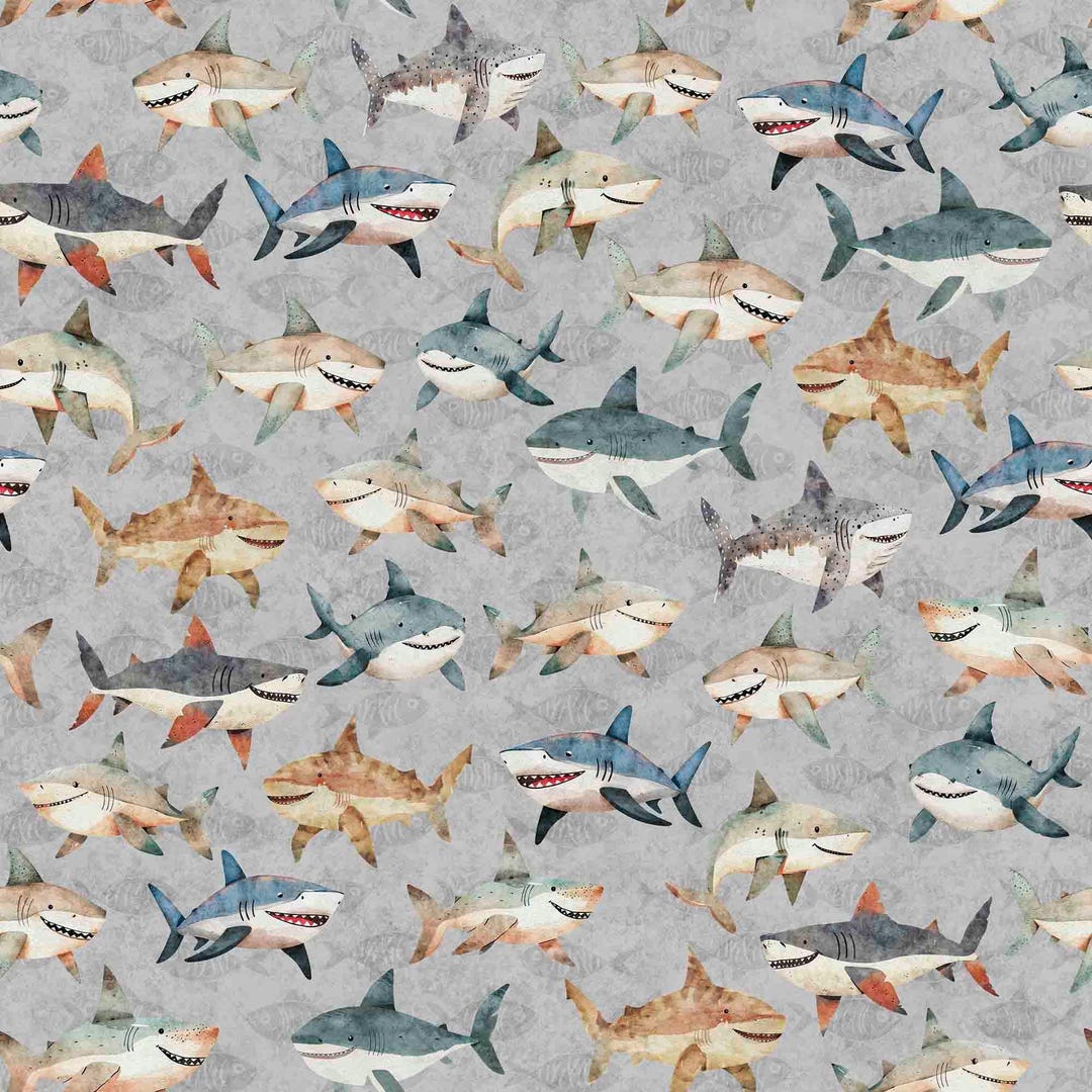 Deep Sea Dazzle Shark Toss 31199 Gray K - - QT Fabrics - Sharks Teeth ...