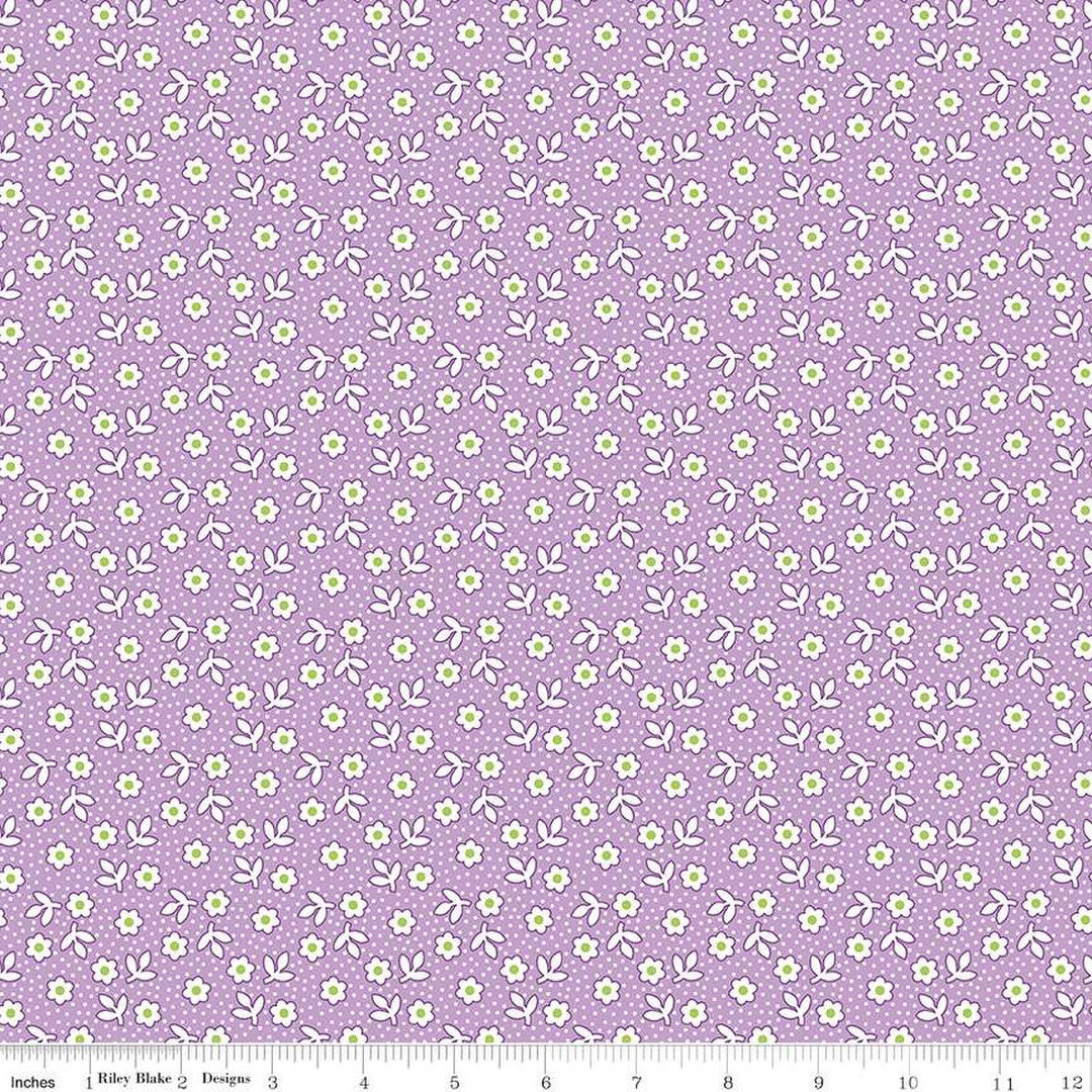 Storytime 30s Dots Daisies C13866 Violet - Riley Blake Designs - Floral ...