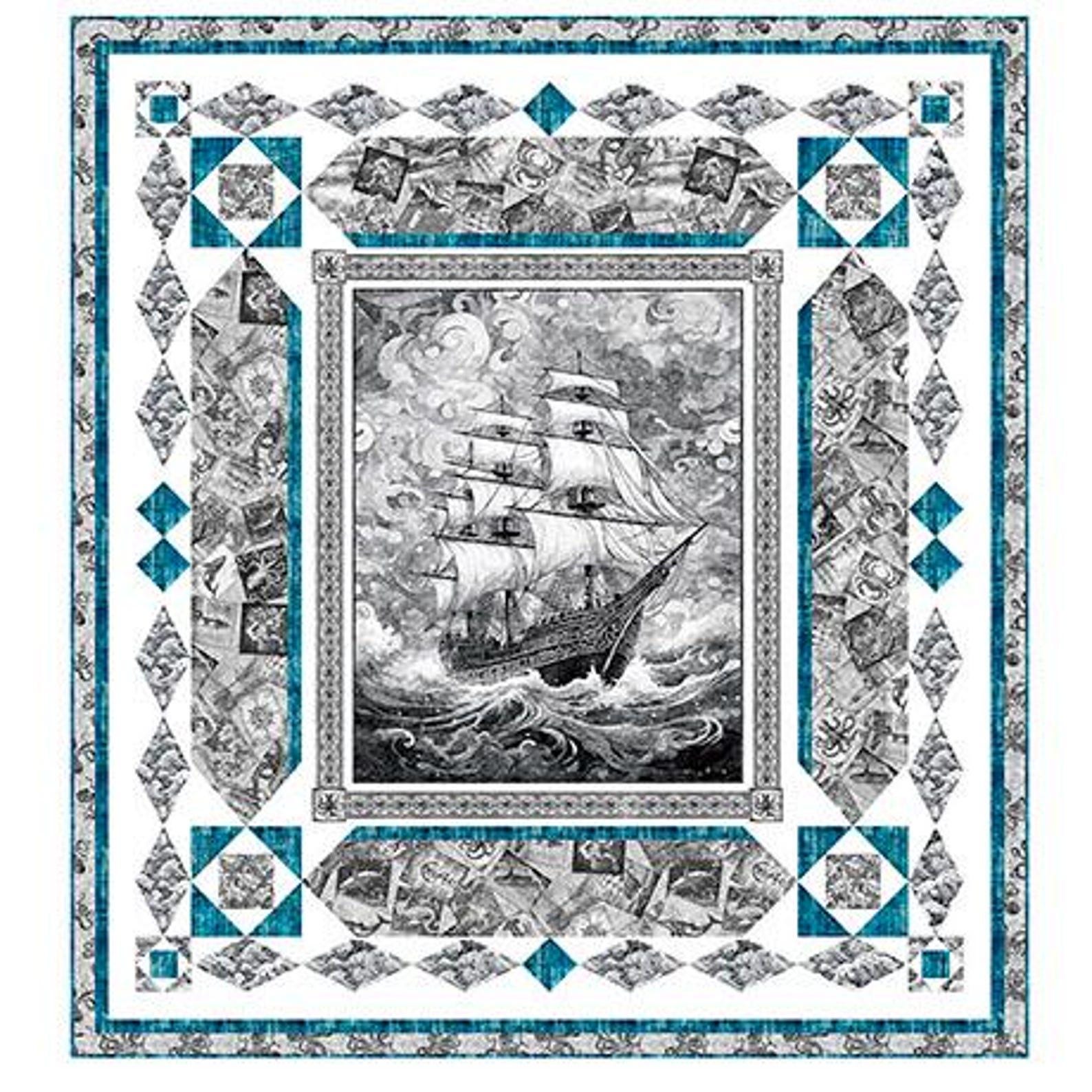 SALE Ocean Blues Sea Worthy Gray Quilt Kit - QT Fabrics - Pattern ...