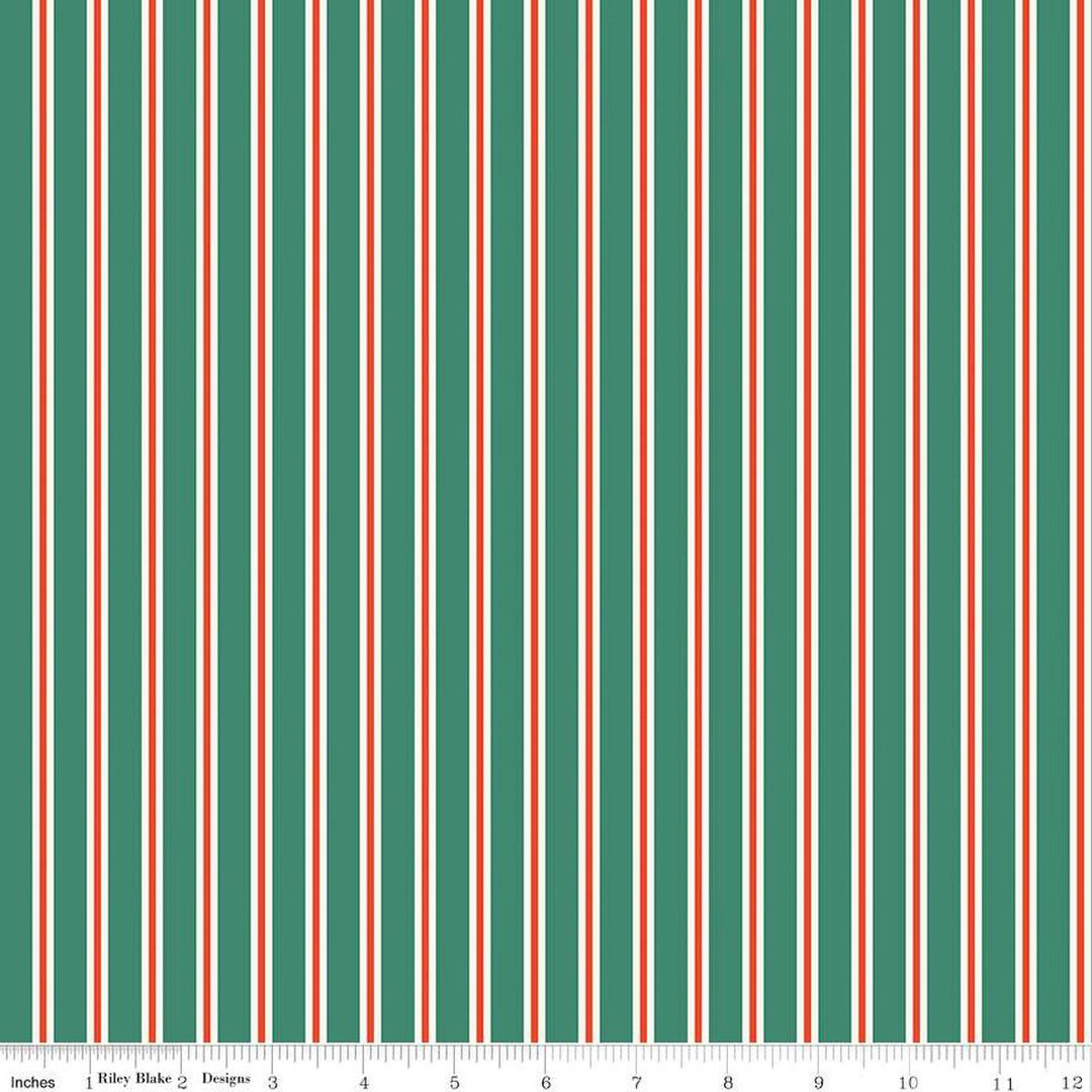 11" End of Bolt - Holiday Cheer Stripes C13617 Green - Riley Blake ...