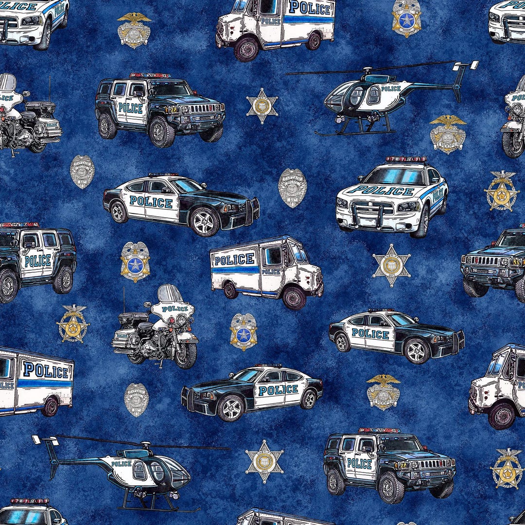 American Heroes Police Police Cars 30687 Navy N - by QT Fabrics - Cars ...