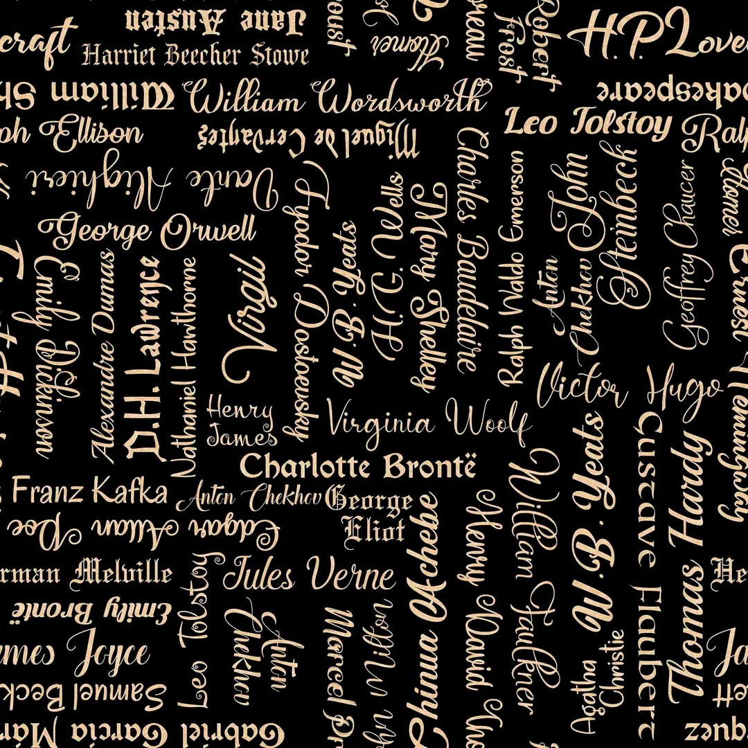 Bookworm Famous Authors 30452 Black J - by QT Fabrics - Words Names ...