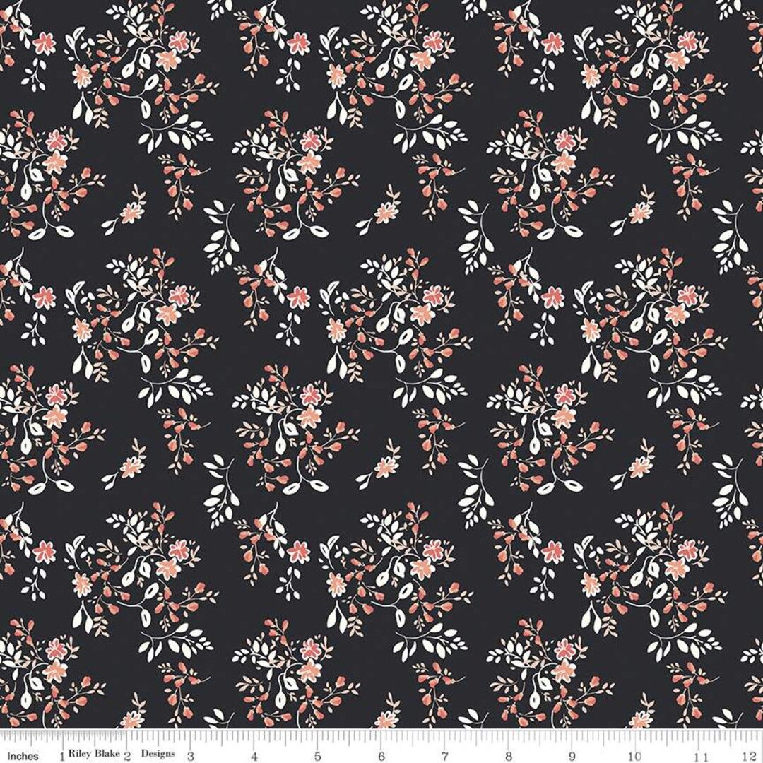 Ava Kate Vines C10533 Black Riley Blake Designs Floral Flowers Sprigs ...
