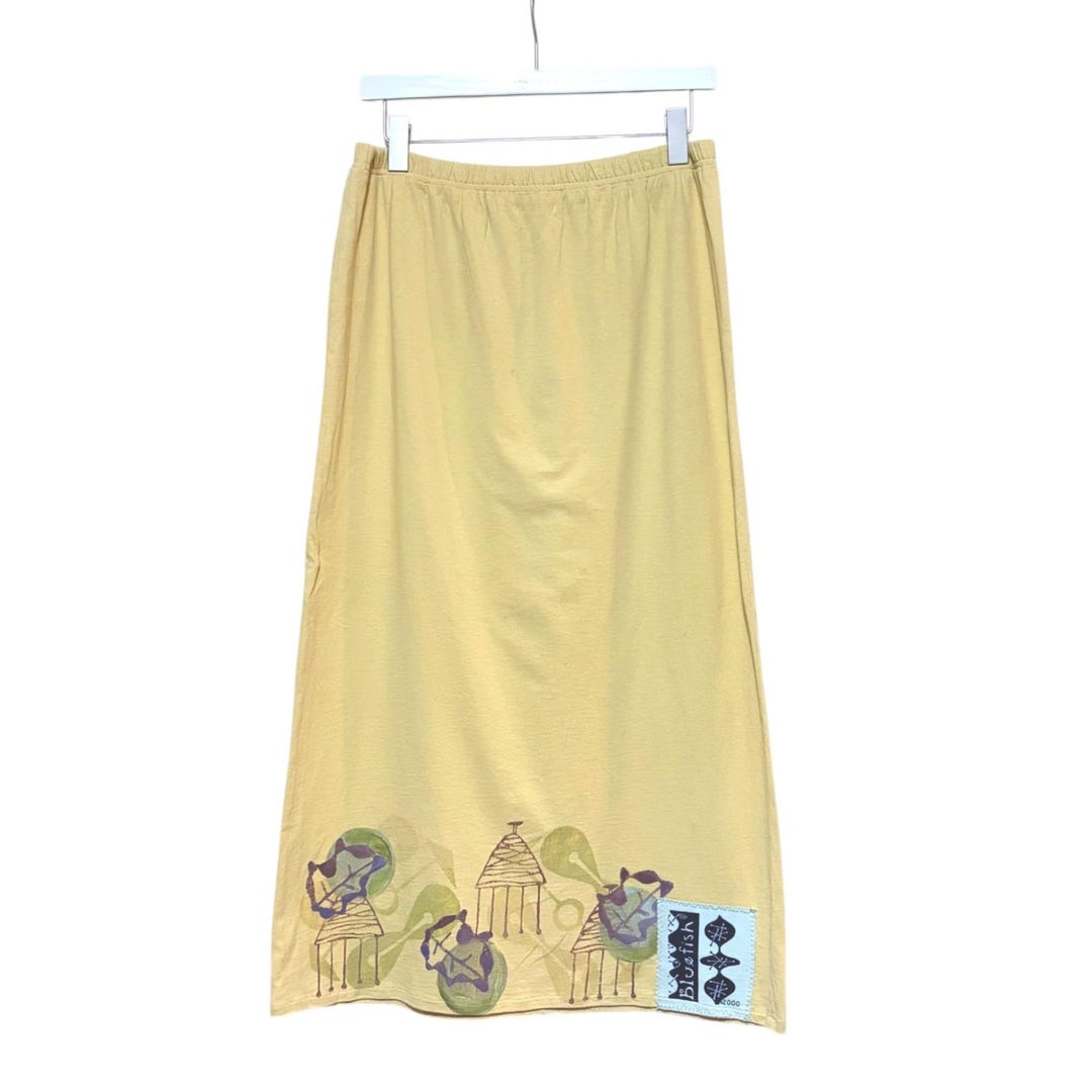 Y2K Blue Fish Maxi Skirt 2000 Size 1 US L Lagenlook Art Hand Painted ...