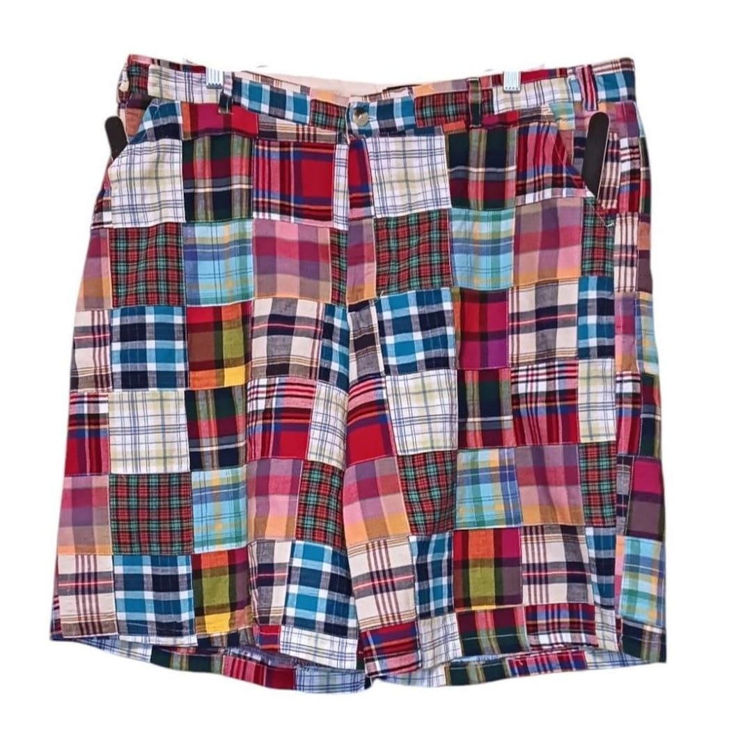 Y2k Patchwork Plaid Madras Shorts 42 Golf Preppy 100% Cotton India 10 ...
