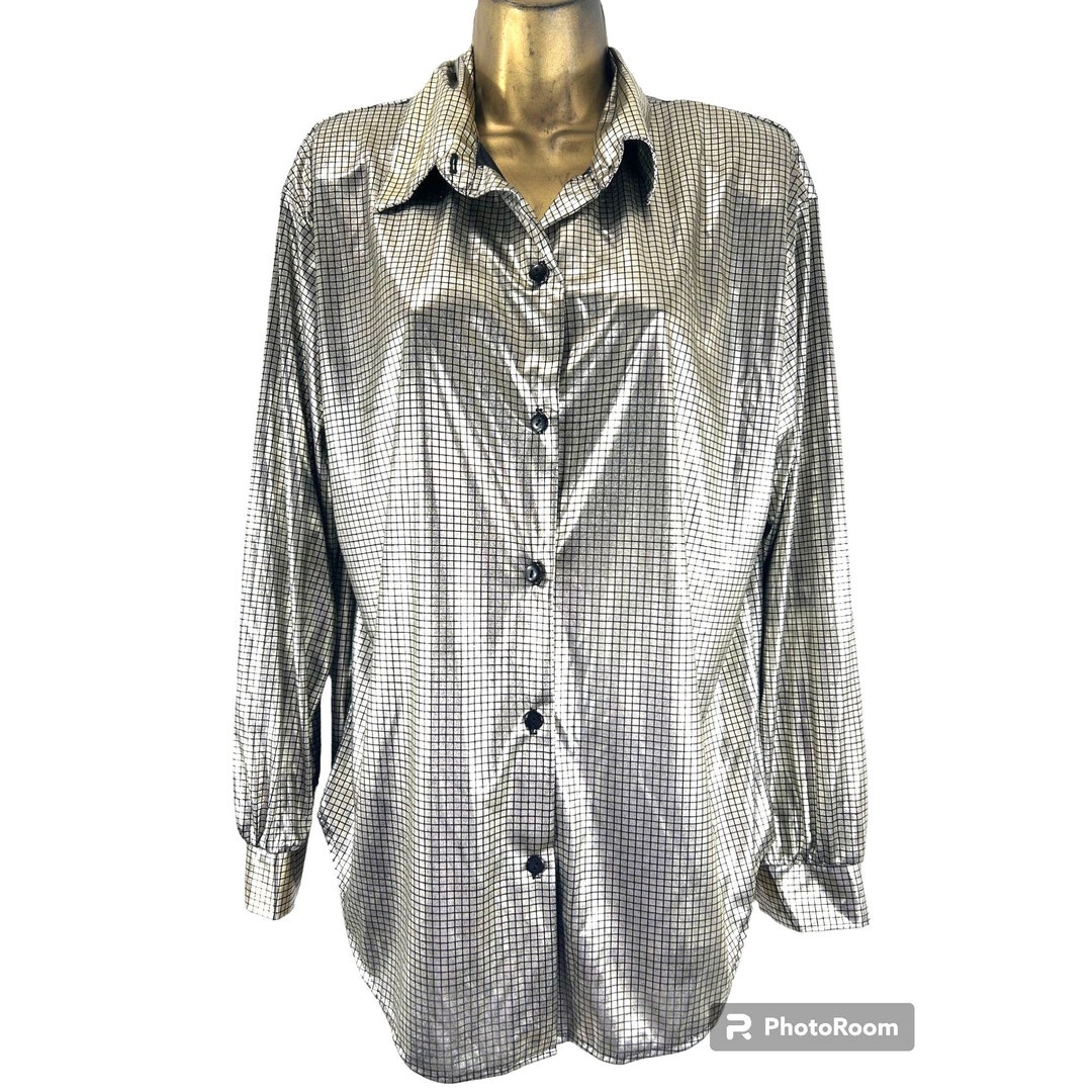 Vintage 80s Metallic Lamé Blouse: Disco Glam Party Top, Size M - Etsy