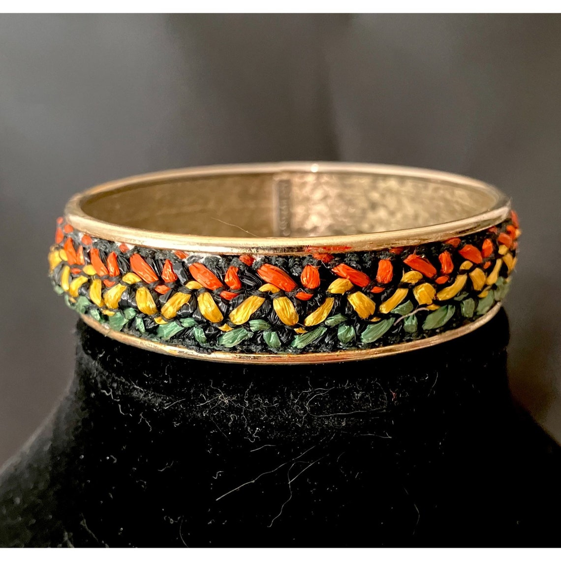 Vintage Sarah Coventry SIGNED Bangle With Braided Raffia Accents Gold ...