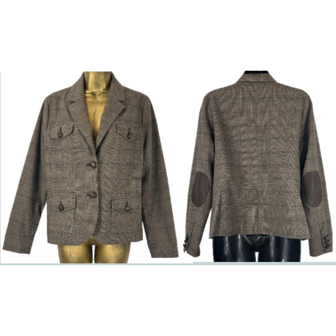 Y2K Relativity Tweed Jacket 12 Petite Pockets Elbow Patches Academia ...