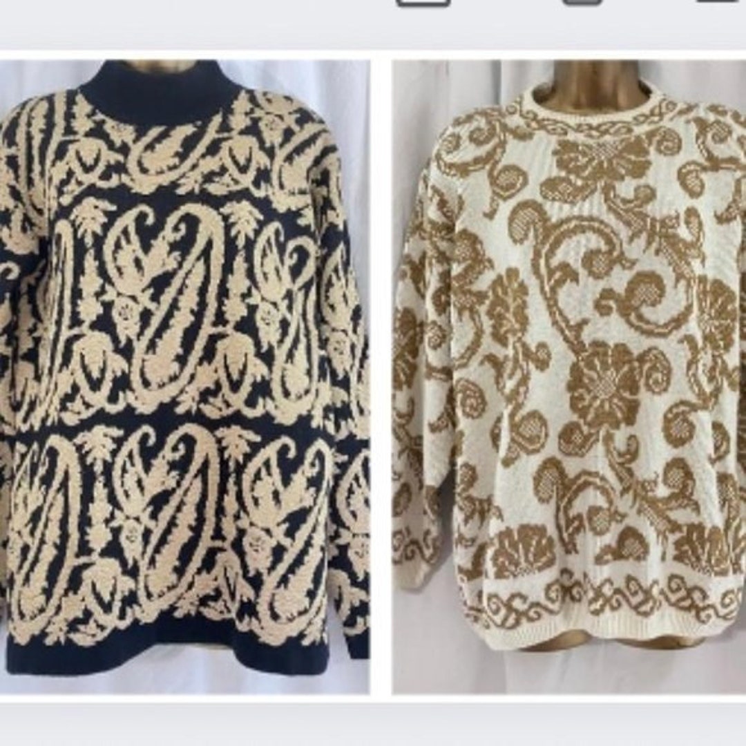 TWO Vintage 80s Gold Filigree Black and Gold and Cream and Gold ...