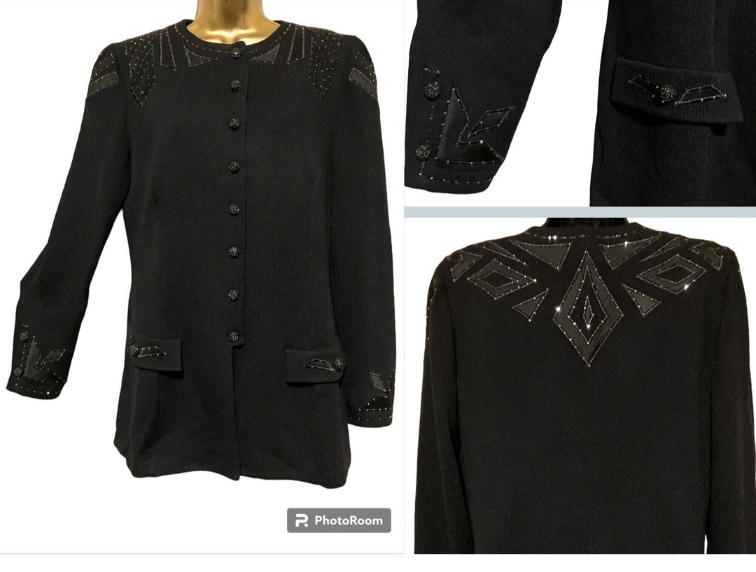 Vintage St John Evening Jacket 12 Sequin Geometric Minimalist Glam Goth ...