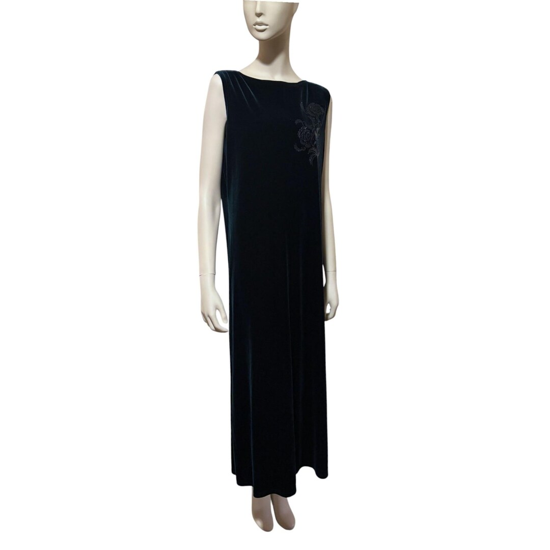 Vintage Kathie Lee Velvet Maxi Dress L Stretch Celestial Emerald ...