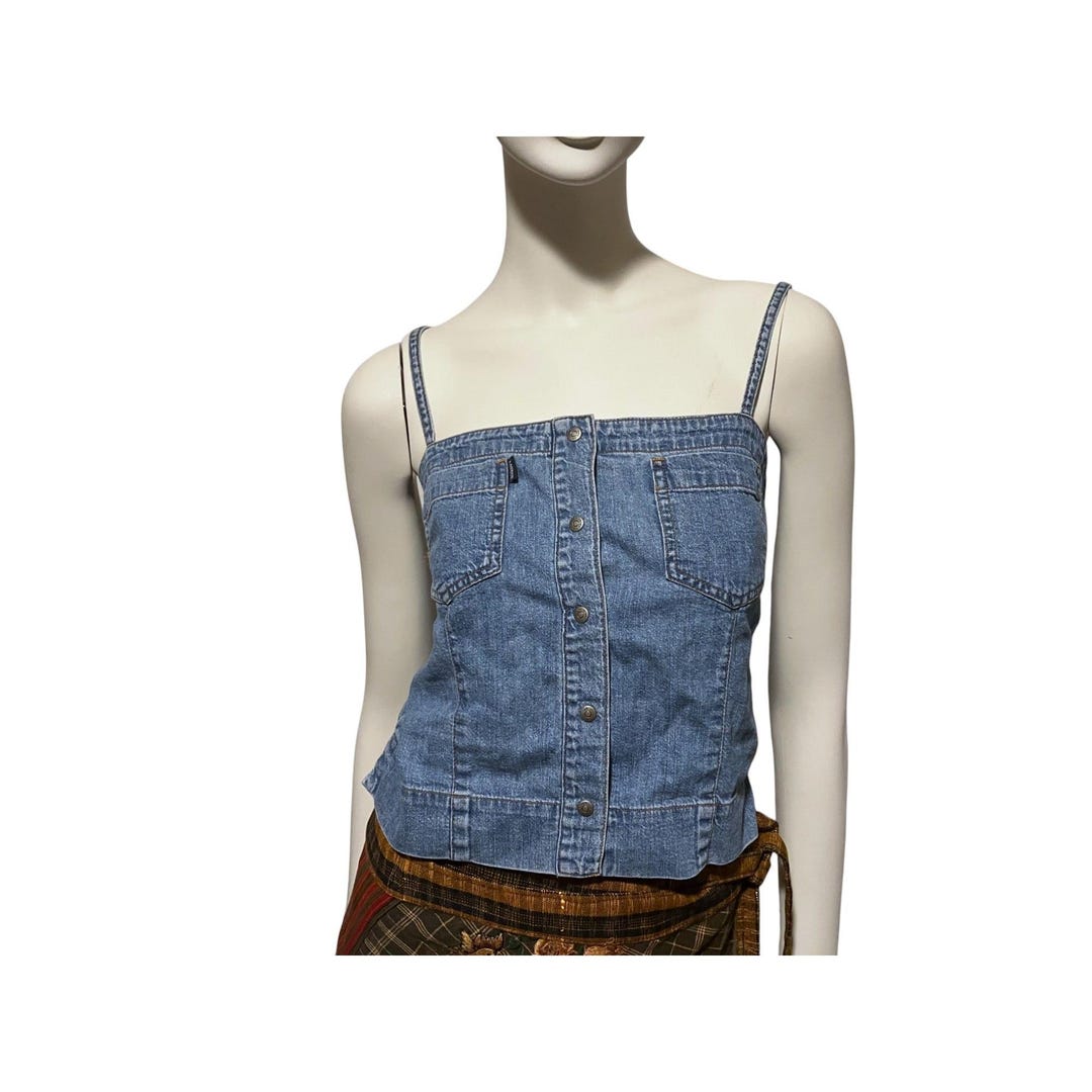 Lauren Ralph Lauren Crop Top 10 Denim Cami Snap Front Western Baddie ...
