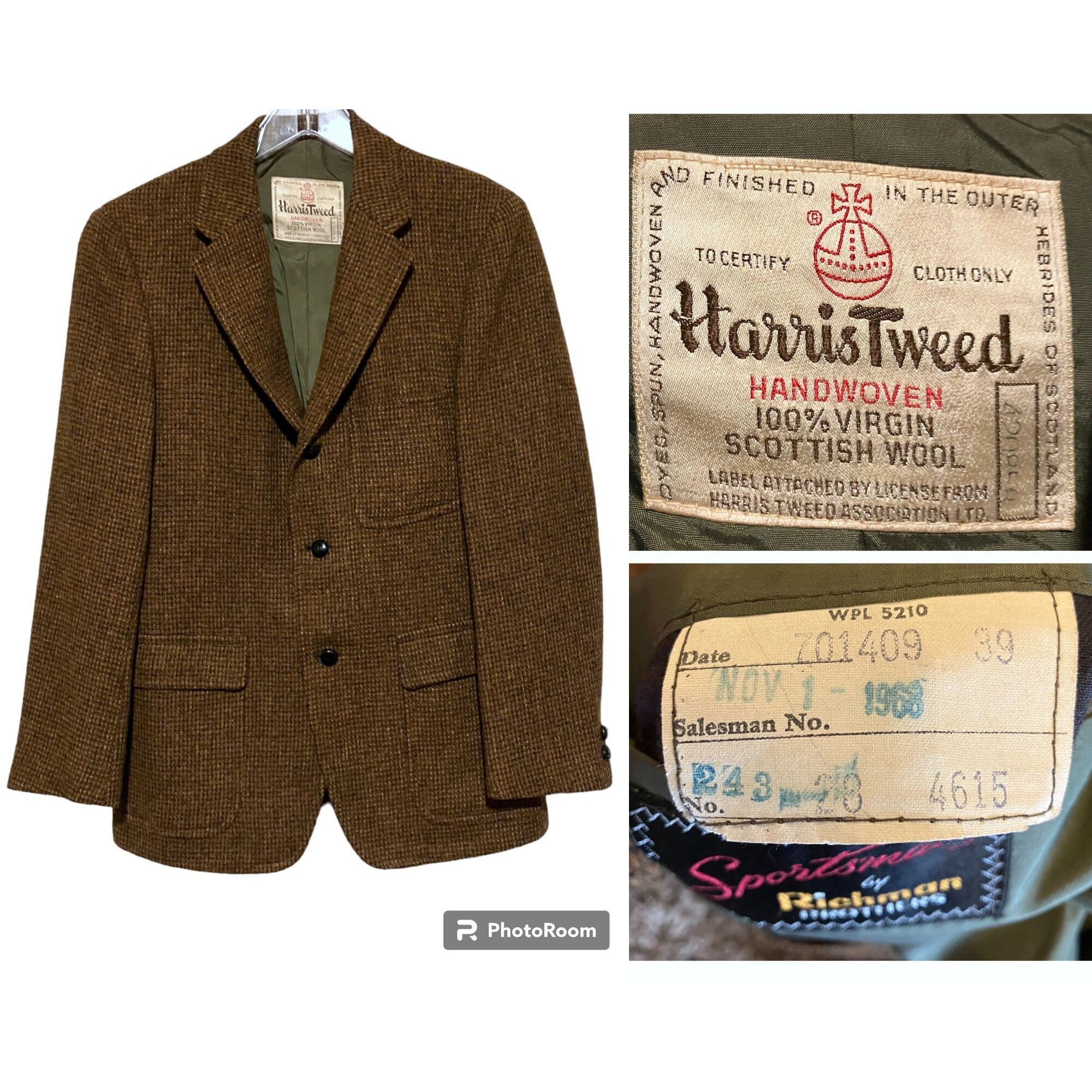 Vintage Harris Tweed Jacket 42 Blazer Sport Coat 1968 Signed 100% ...