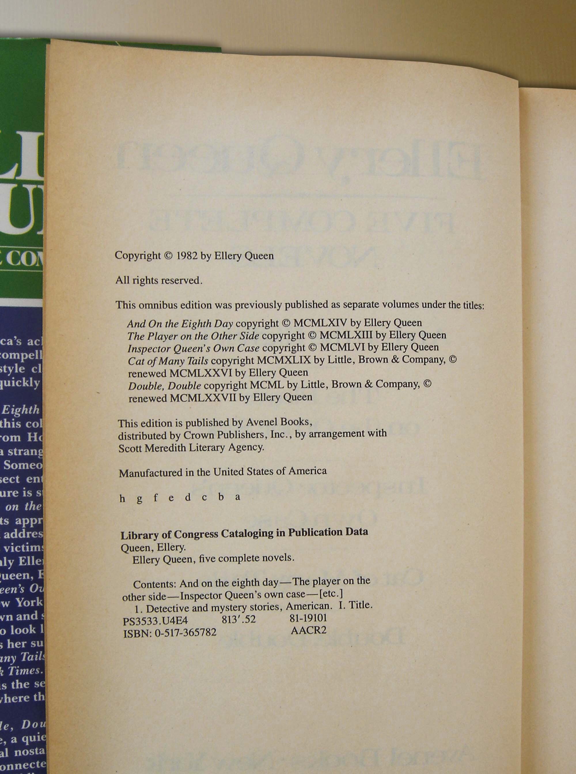 Ellery Queen Anthology Five Complete Novels Plus an Additional Queen ...