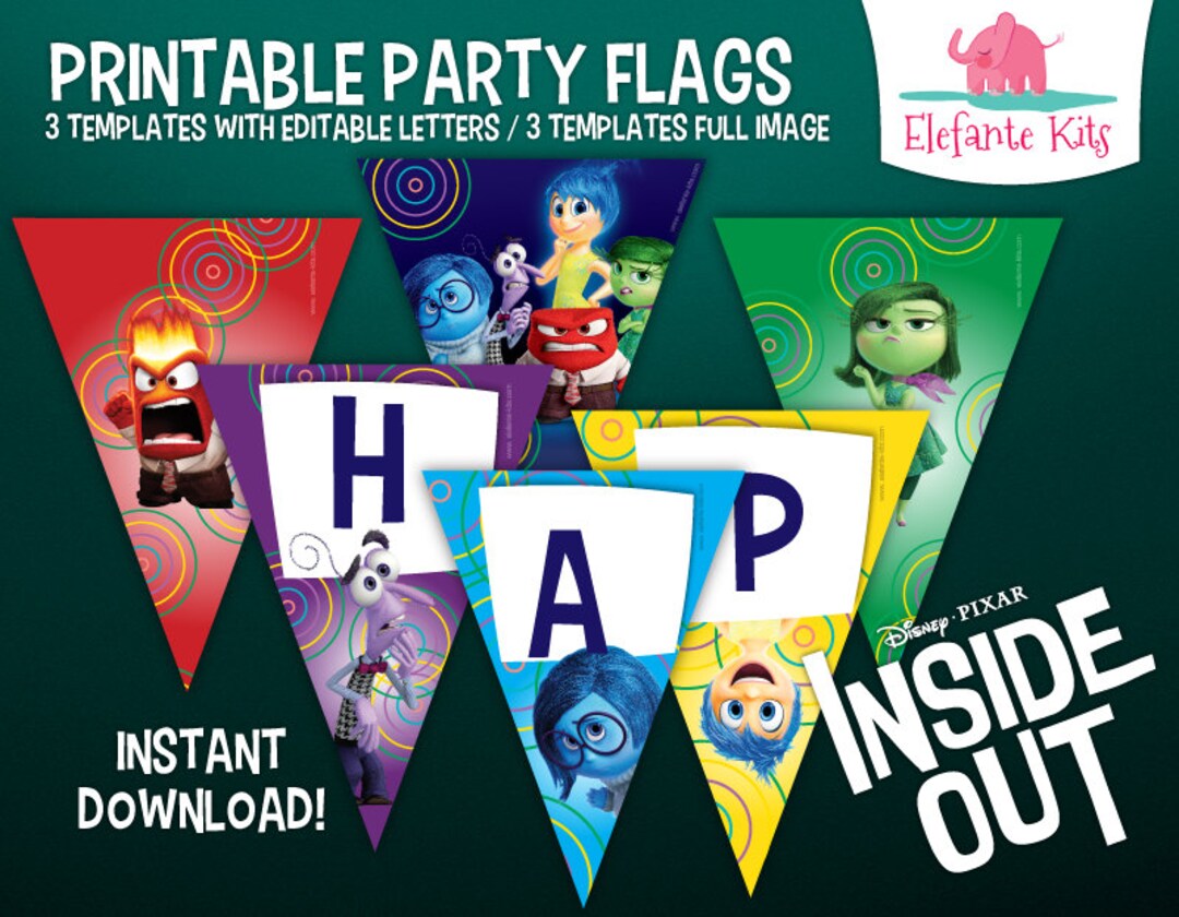 Inside Out - Printable Party Banner Flags - 3 TEMPLATES With Editable ...