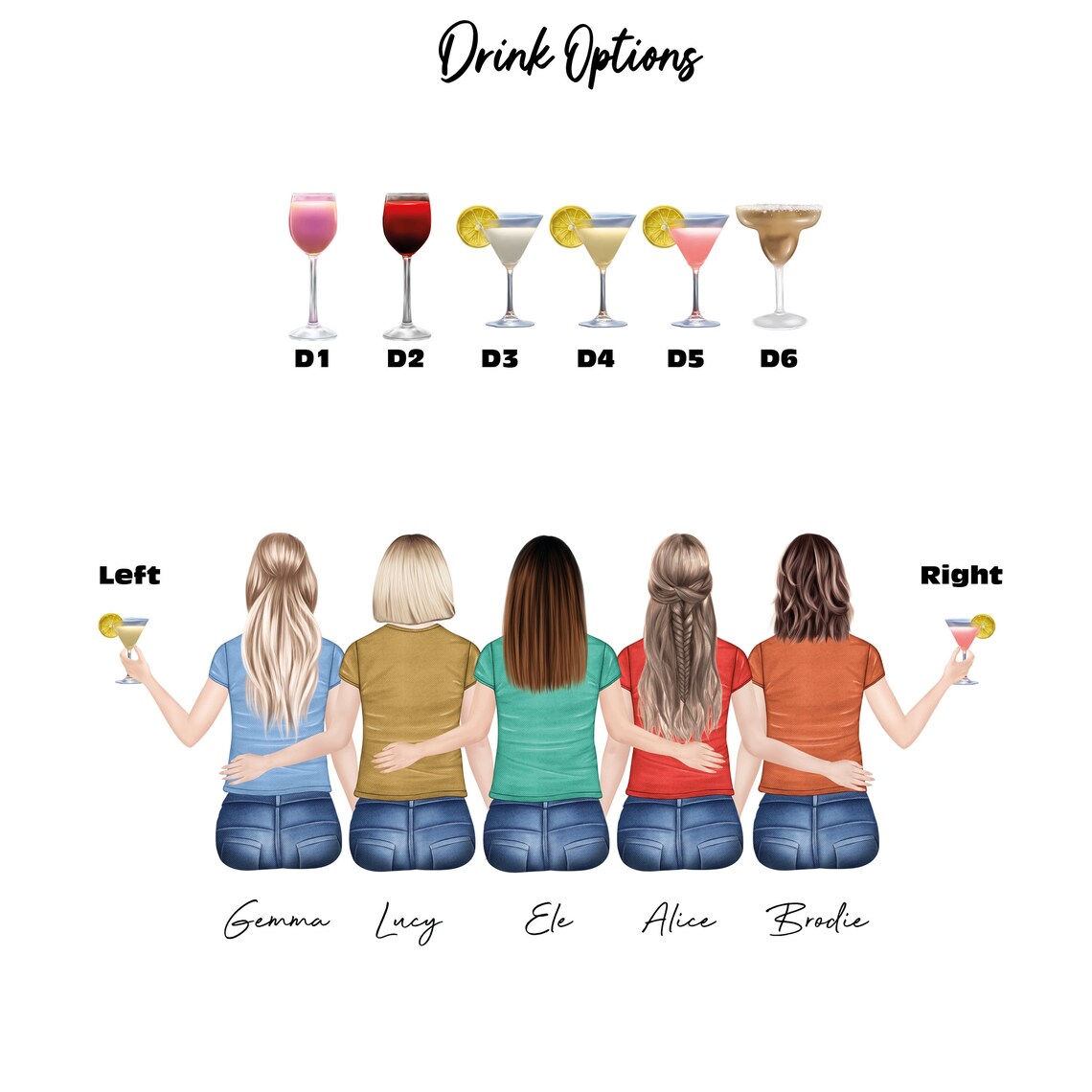 Best Friend Group Print, Build Your Own Besties, Custom Print, Keepsake ...