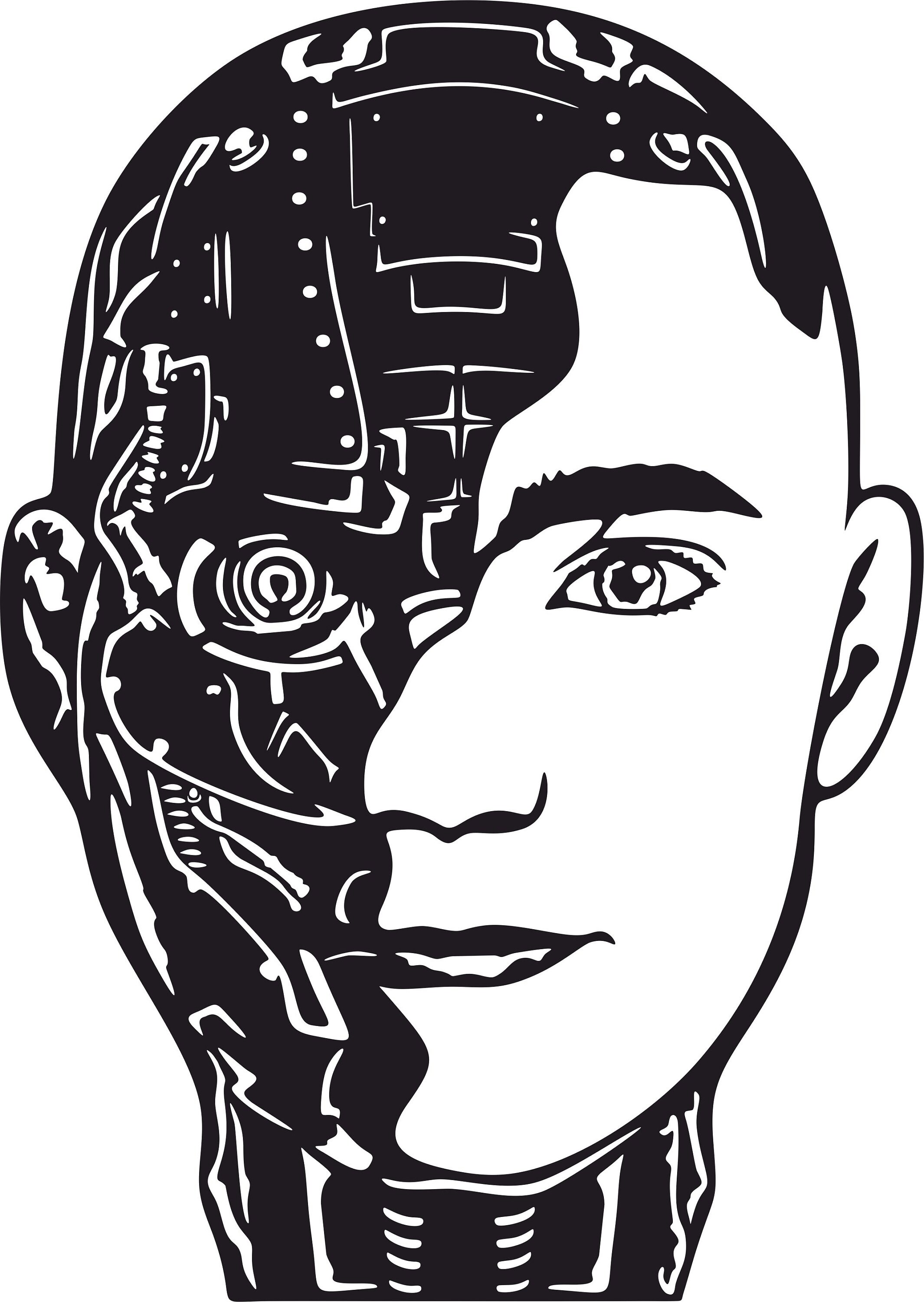 Half Robot Face Drawing