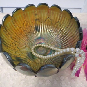 Green Carnival Glass Northwoods Rosebud Three Footed Rose Bowl - Etsy