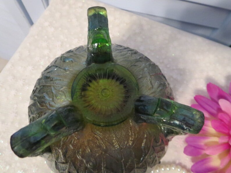 Green Carnival Glass Northwoods Rosebud Three Footed Rose Bowl - Etsy