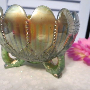 Green Carnival Glass Northwoods Rosebud Three Footed Rose Bowl - Etsy