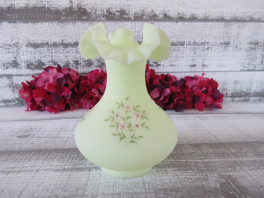 Collectible Fenton Uranium Custard Glass Vase Hand Painted and Signed ...