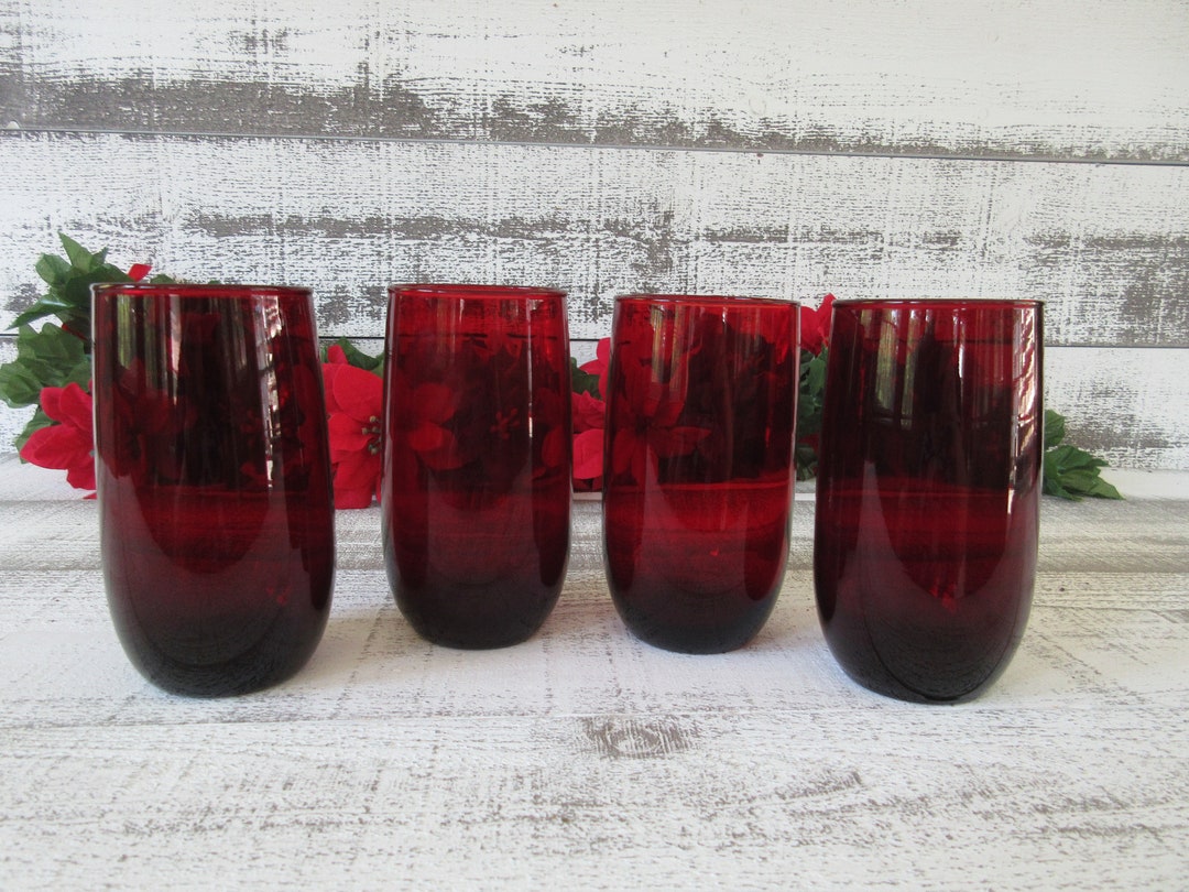 Set of 4 Anchor Hocking Ruby Red Tea Glasses - Vintage Glassware - Etsy