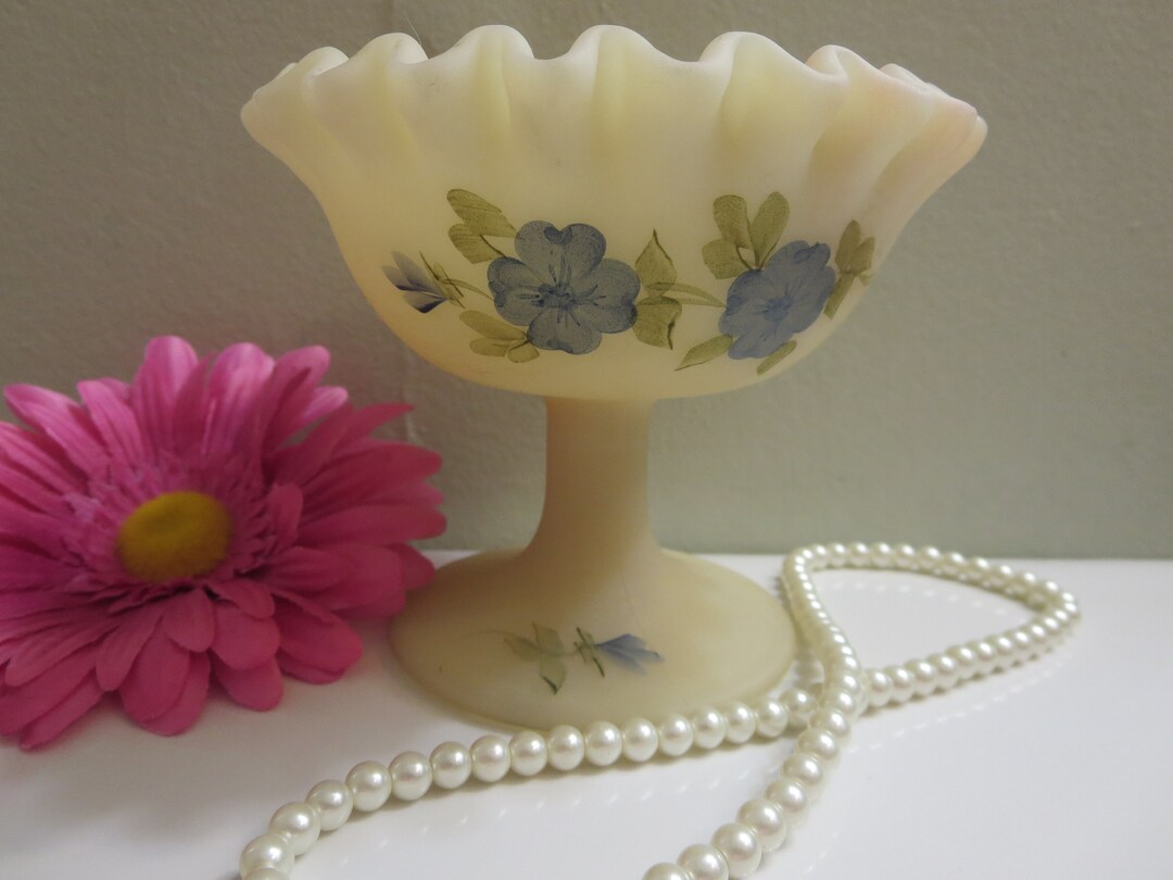Vintage Fenton Custard Compote, Hand Painted Floral Compote - Etsy