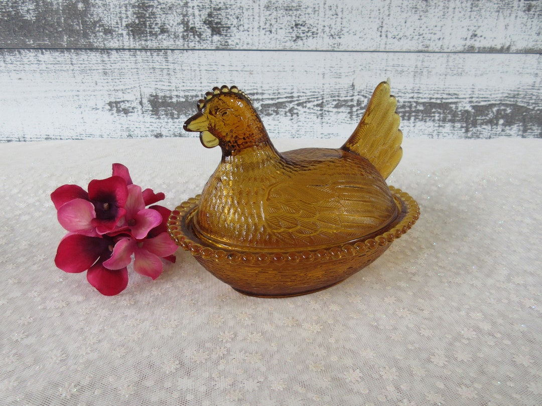 Indiana Glass, Amber Hen on Nest Candy Dish - Etsy
