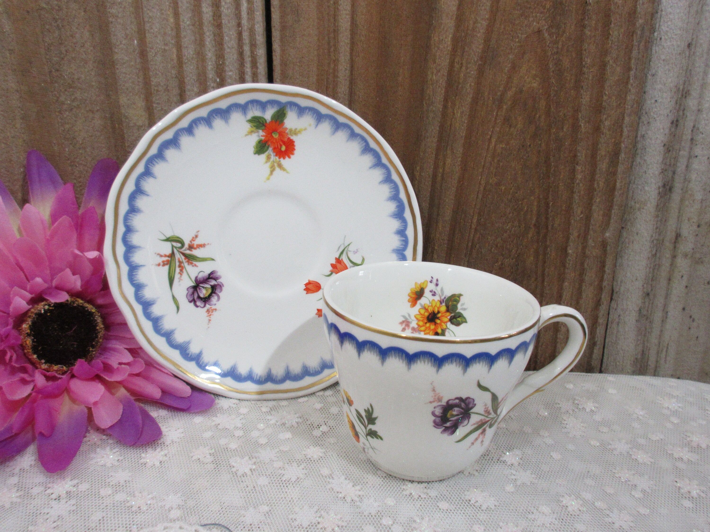 Floral Wedgwood Teacup and Saucer - Etsy