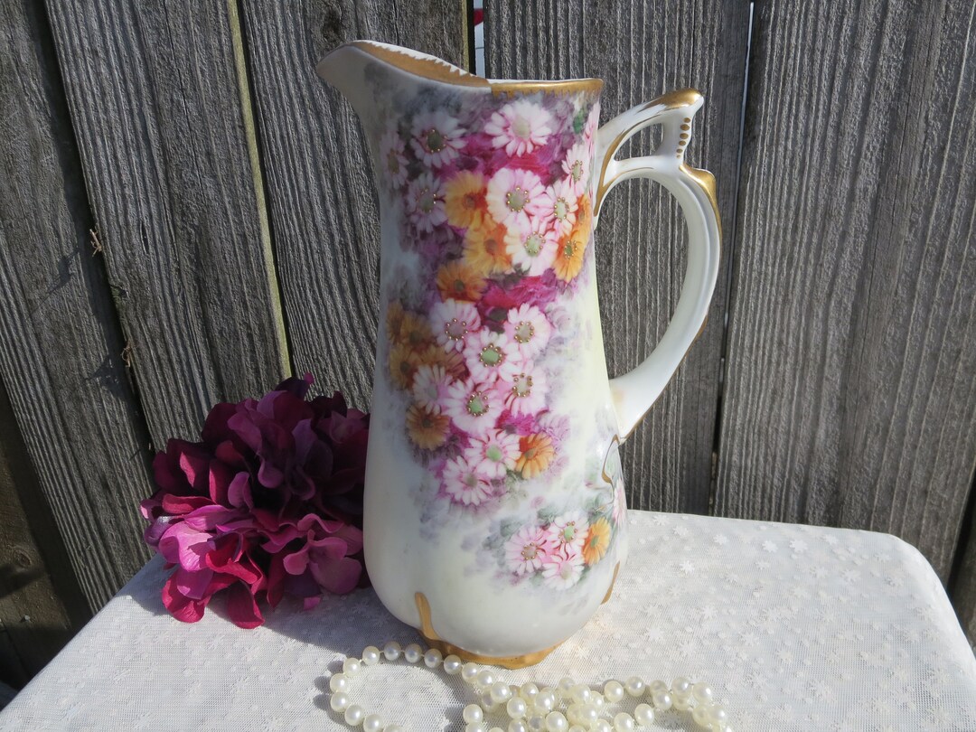 Vintage Pink White Daisy Water Jug - Etsy