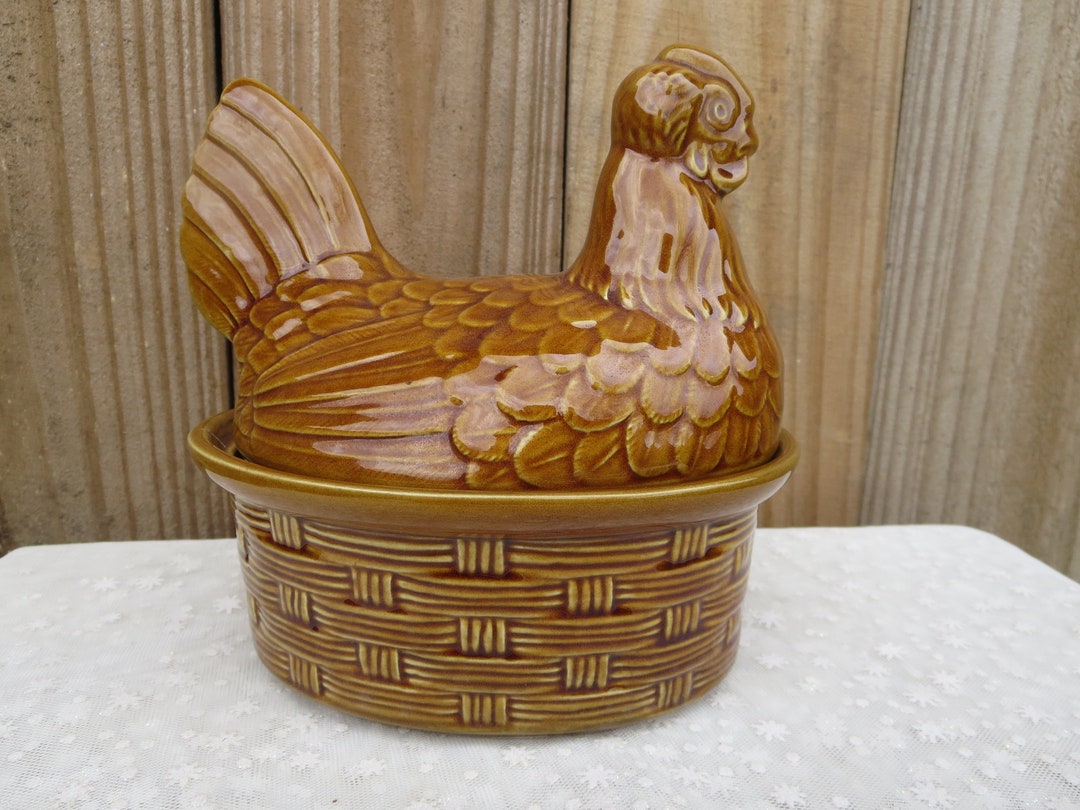 Brown Hen on Nest Baking Dish: Basket Weave Kitchen Decor - Etsy