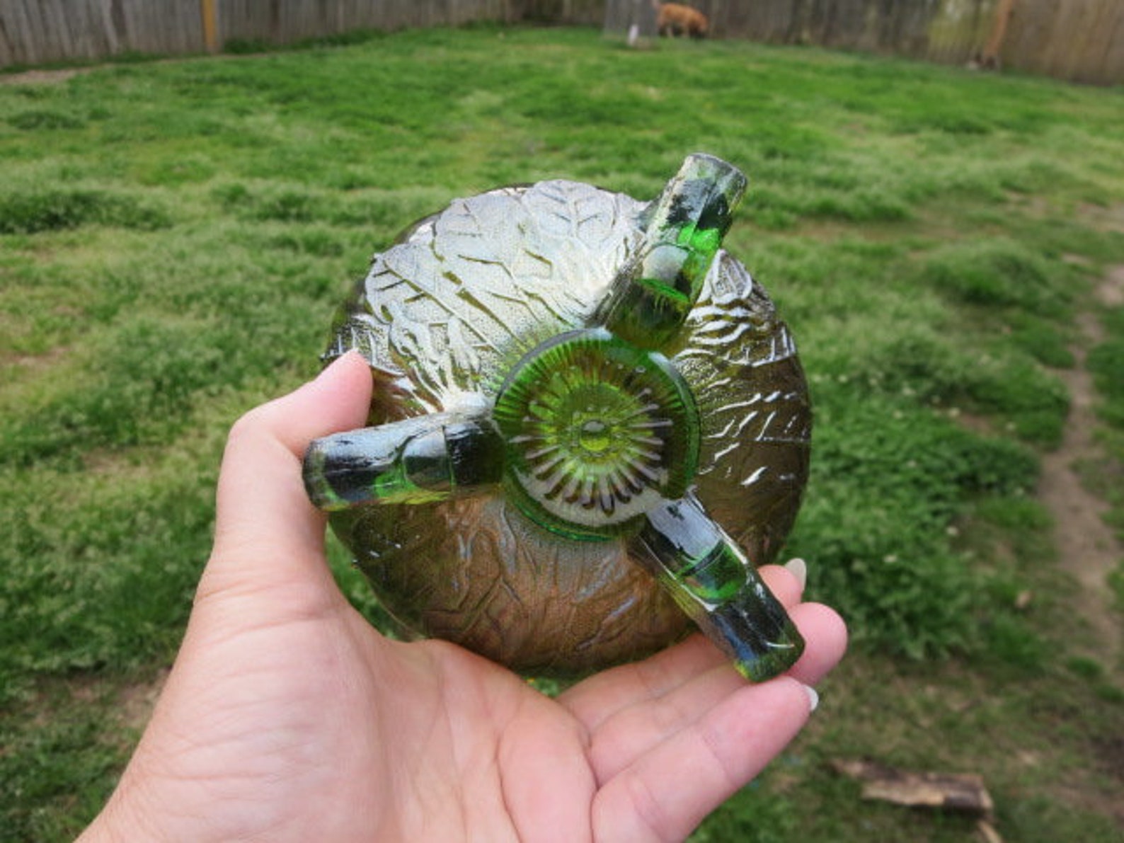 Green Carnival Glass Northwoods Rosebud Three Footed Rose Bowl - Etsy