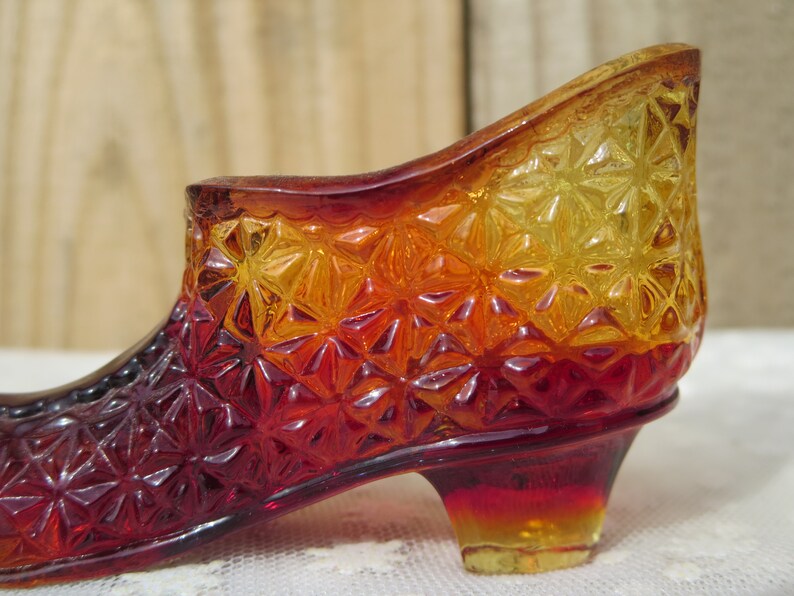 Fenton Amber Shoe Button And Bows Glass Shoe Etsy