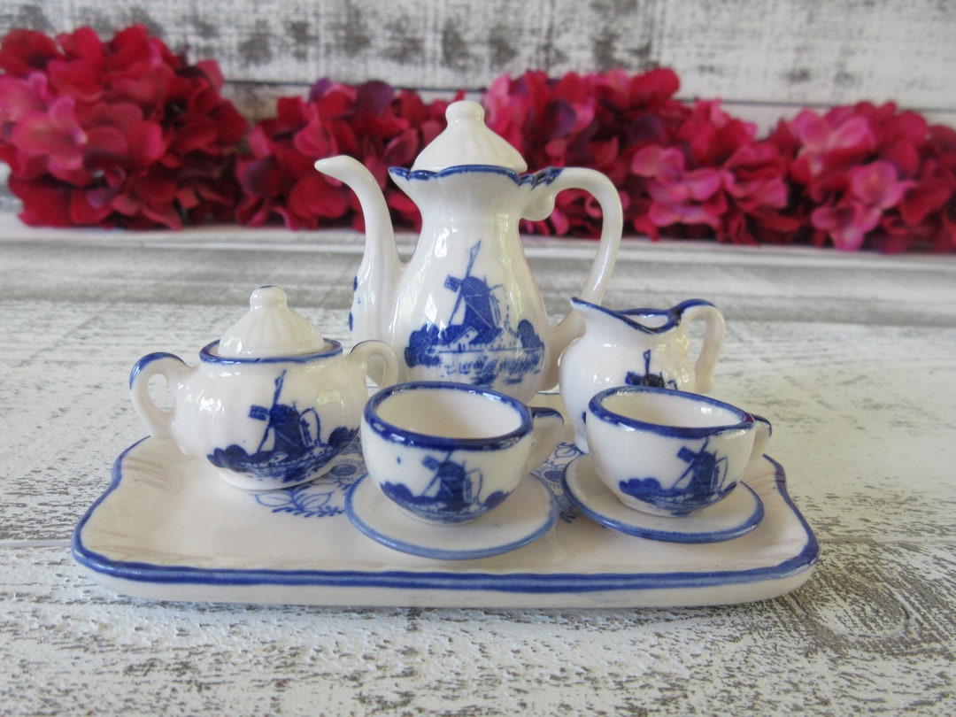Collectible Delft-blue Elesva Doll House Tea Set - Petite Porcelain ...