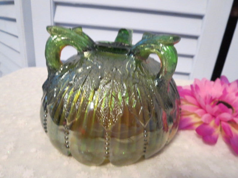 Green Carnival Glass Northwoods Rosebud Three Footed Rose Bowl - Etsy