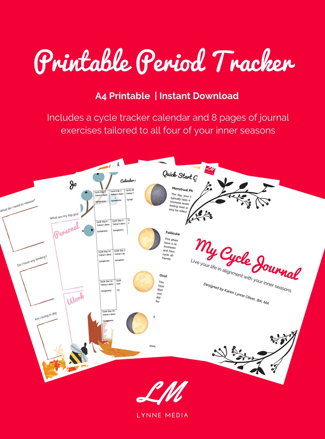 Printable Period Tracker & Journal Cycle Phases, Mood and Symptom ...