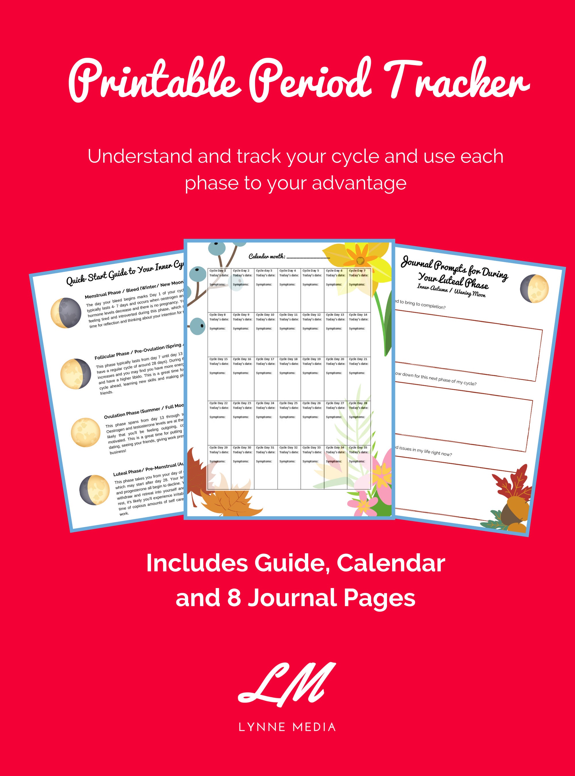 Period Tracker | Menstrual Cycle Calendar | Journal Prompts | 12 Full ...