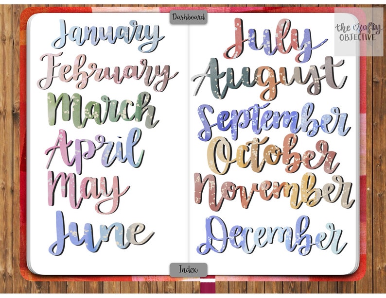 Hand Lettered Months Watercolor Design 1 - Etsy