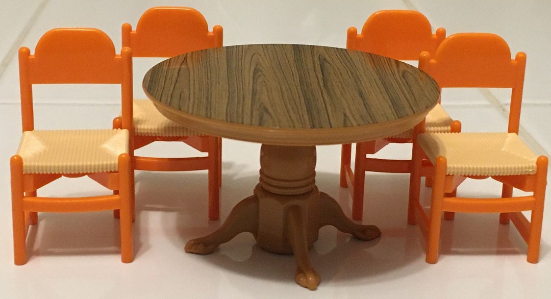 Vintage Dollhouse KITCHEN TABLE 4 CHAIRS Smaller Home & Garden 1980's ...